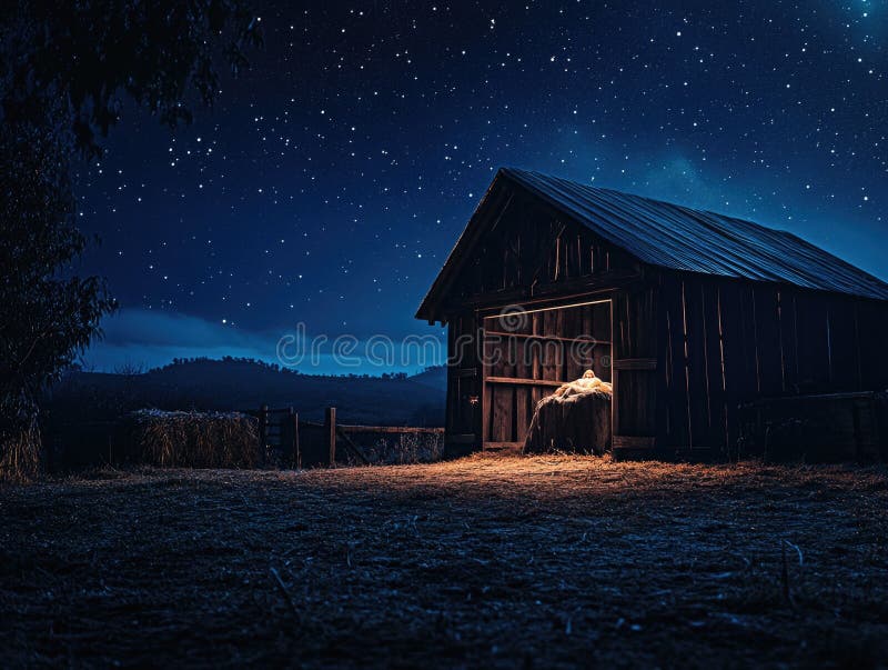 Barn with Horse Inside at Night Stock Image - Image of farm, darkness ...