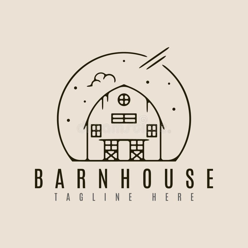 Barn House Line Art Logo Vector with Emblem Illustration Template ...