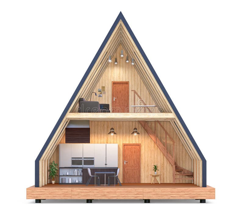 Barn House Style Cut, View of the Kitchen and Living Room. Stock ...