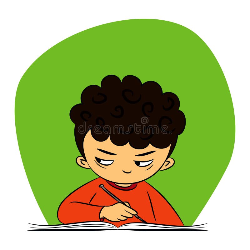 Barn I Skola - Flickan Skriver Stock Illustrationer - Illustration av ...