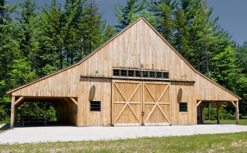 Red Barn in Large Yard Surrounded by Trees Stock Image - Image of ...