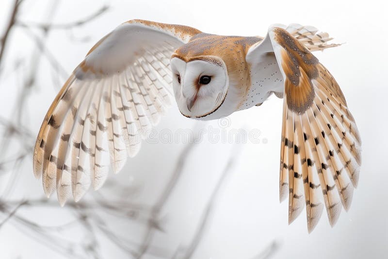 Barn Owl Flying in Forest.Generative Ai Stock Illustration ...