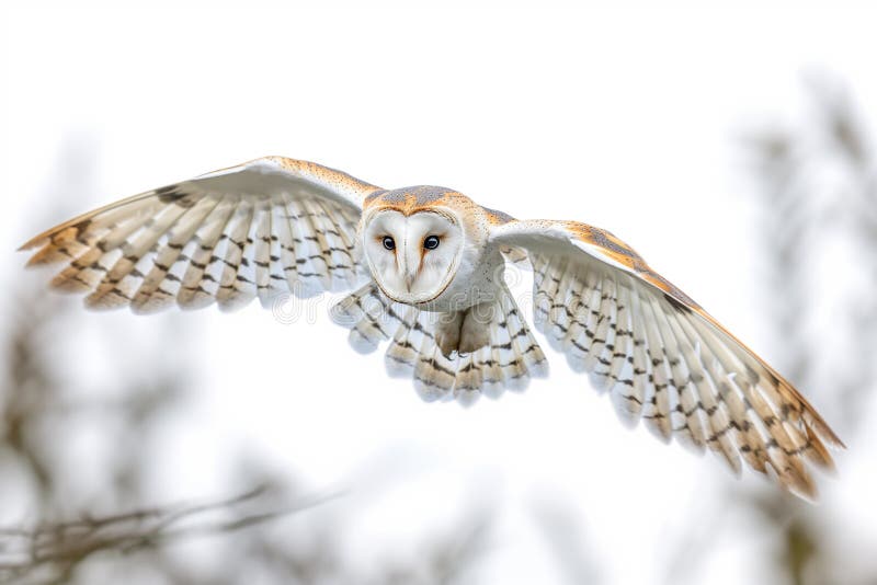 Barn Owl Flying in Forest.Generative Ai Stock Illustration ...