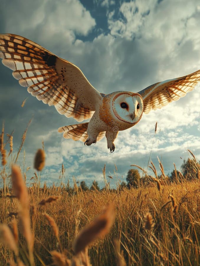 Barn Owl Flying Over Tall Grass Stock Photo - Image of aerial ...