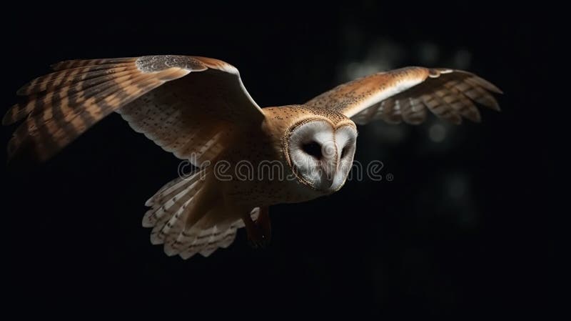 Barn Owl from Front Side Flying To the Camera Direction in the Night ...