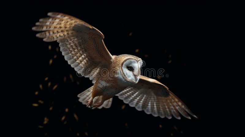 Barn Owl from Front Side Flying To the Camera Direction in the Night ...