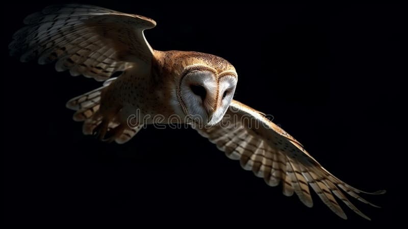 Barn Owl from Front Side Flying To the Camera Direction in the Night ...