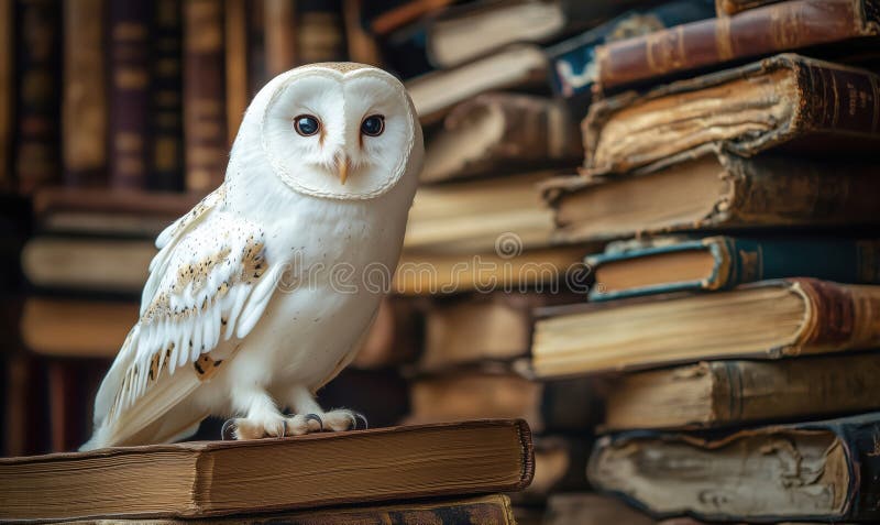 Barn Owl Perched Books Library Wisdom Knowledge Stock Photos - Free ...