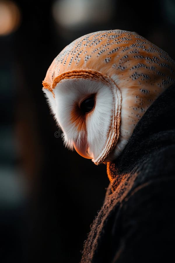 Barn Owl in Profile with Shadow and Light, Evoking Human Likeness ...