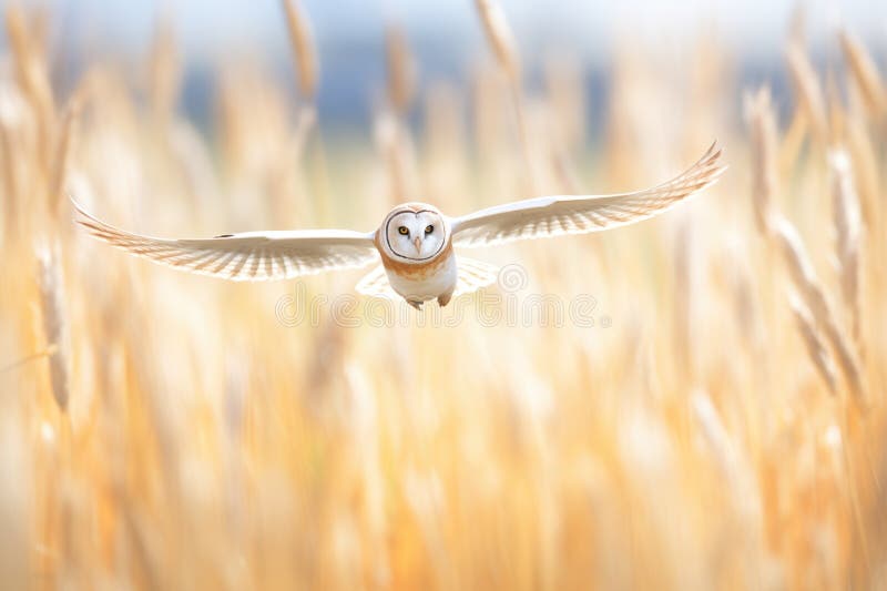 Barn Owl Skimming Over Tall Grass in Open Field Stock Illustration ...