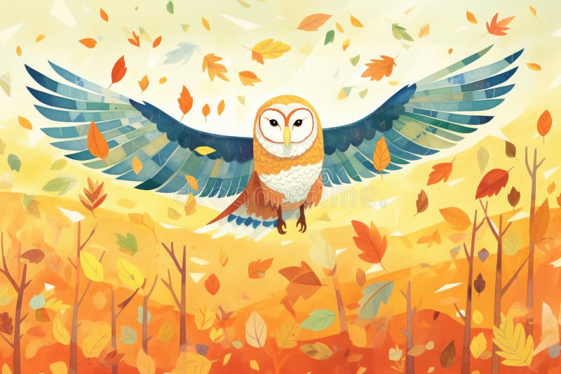 Barn Owl Soaring Over Autumn Leaves Falling Stock Photo - Image of ...