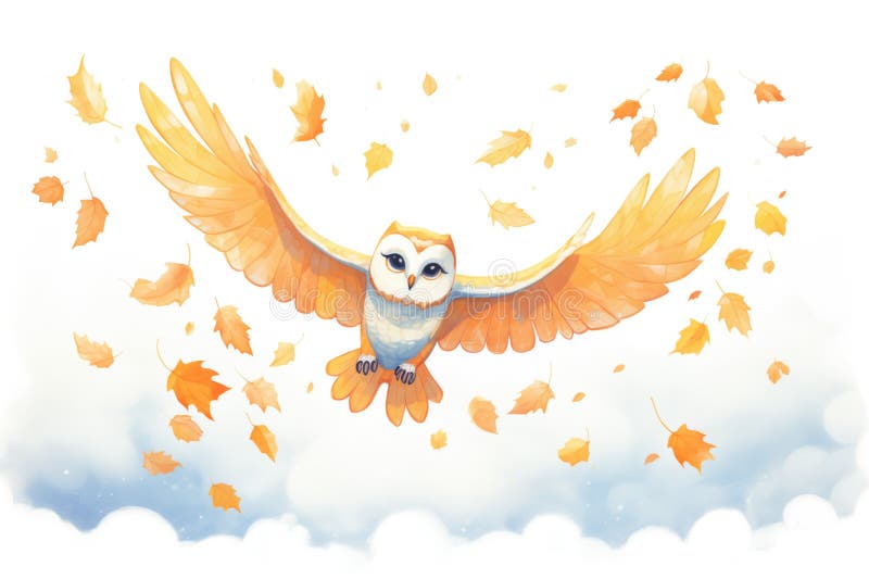 Barn Owl Soaring Over Autumn Leaves Falling Stock Photo - Image of ...