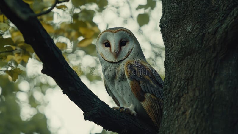 Barn Owl on Tree Branch stock image. Image of evening - 375760979
