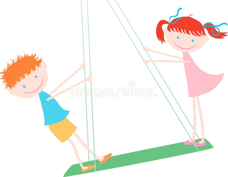 Flicka Och Pojke På En Gunga Vektor Illustrationer - Illustration av ...