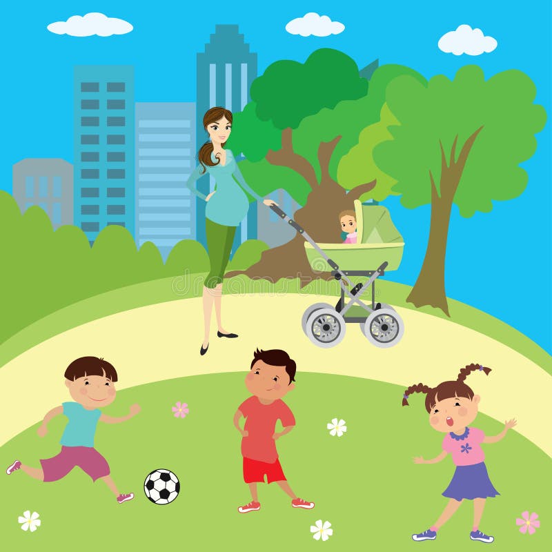 Barn parkerar att leka vektor illustrationer. Illustration av läger ...