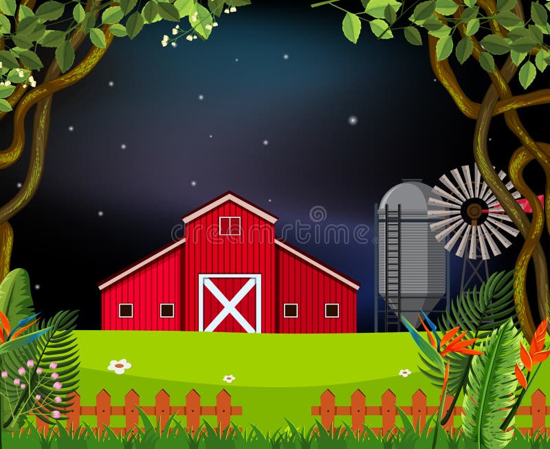 Barn scene at night stock vector. Illustration of clipart - 124230512