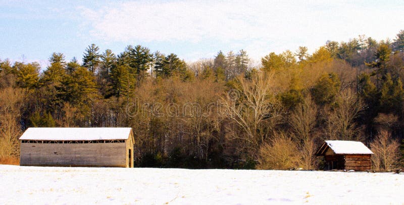 Barn and shack in the snow stock photo. Image of nice - 51046350