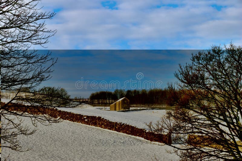 Barn in Snowy Farmland stock image. Image of bare, cold - 23297055