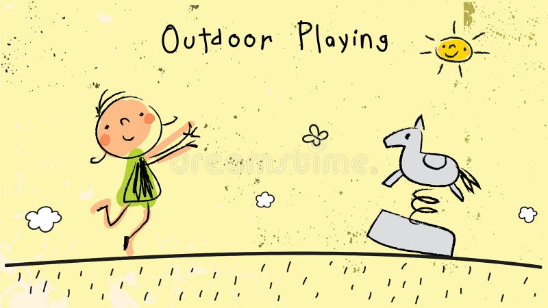 Barn Som Tillsammans Utomhus Spelar Och Att Hoppa Vektor Illustrationer ...