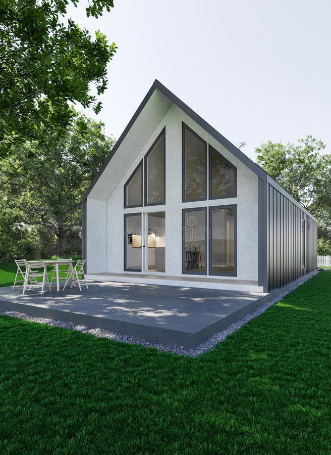 Modern House with Well-groomed Landscape. 3d Render Stock Illustration ...