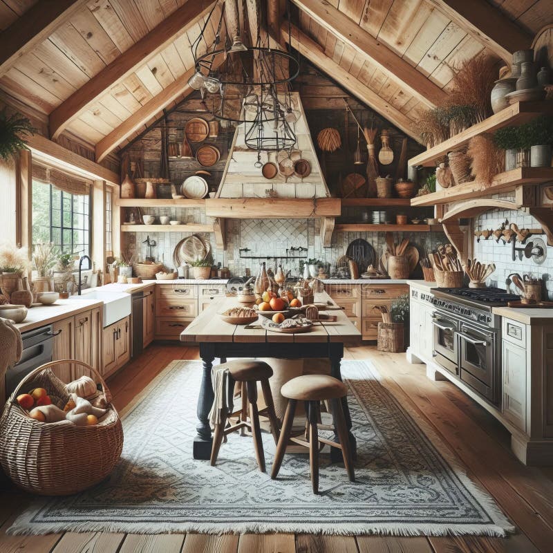 Barn Style a Rustic Kitchen with a Focus on Natural Mater Stock ...