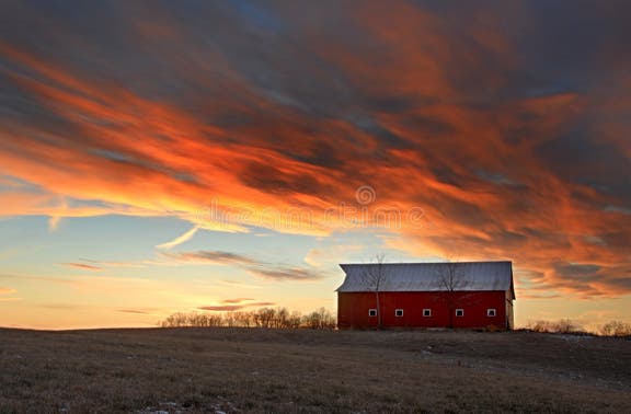 Barn at sunset stock photo. Image of meadow, wavy, dusk - 1950332