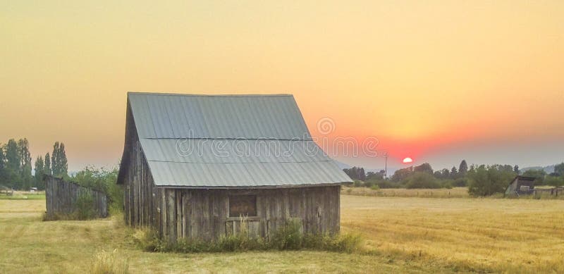 Barn at sunset stock photo. Image of meadow, wavy, dusk - 1950332