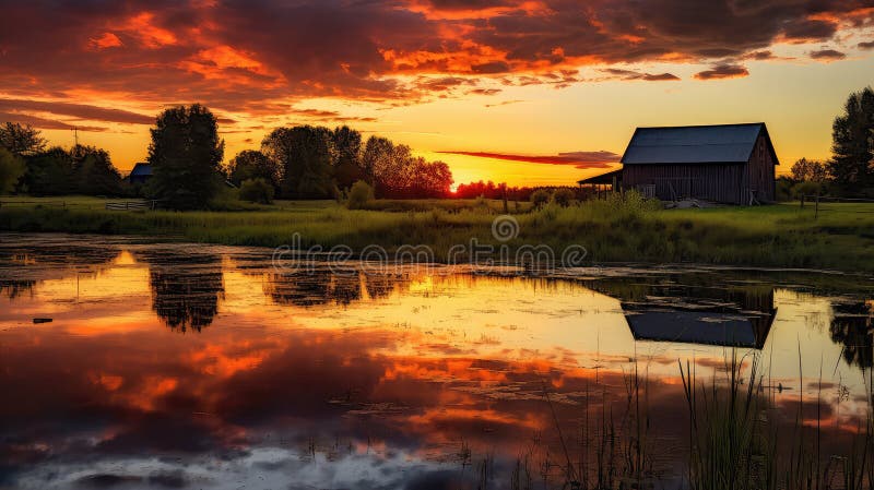 Barn sunset oranic farm stock illustration. Illustration of life ...