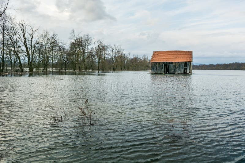Barn surrounded with water stock image. Image of storage - 39418265