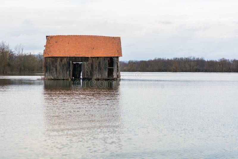 Barn surrounded with water stock image. Image of natural - 39419059