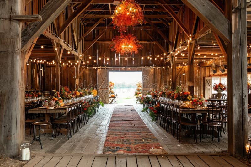 A Barn Transformed into a Functional Space with Tables, Chairs, and ...