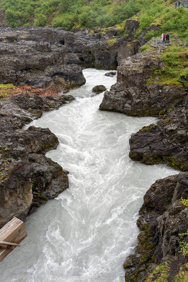 Barnafoss Waterfall in Iceland in Summer Stock Photo - Image of lava ...