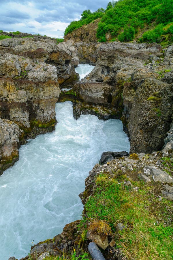 Barnafoss Volcanic Watefalls In Iceland Stock Image - Image of water ...