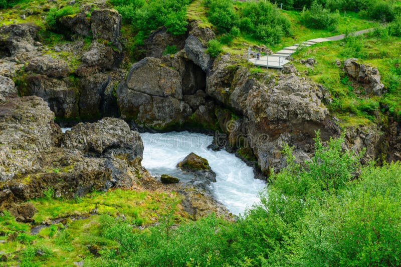 Barnafossar Falls in Iceland Stock Image - Image of rapids, swirling ...