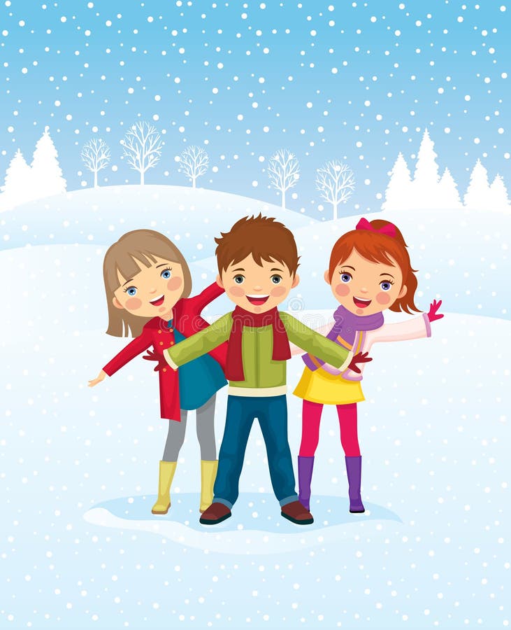 Barn utomhus på vintern stock illustrationer. Illustration av flickor ...
