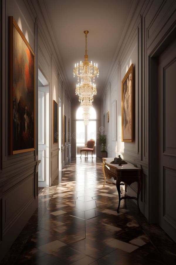 Barocco Style Hallway Interior in Luxury House Stock Illustration ...