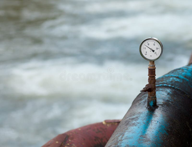 Barometer on a Blue Rusty Water Pipe Stock Image - Image of power ...