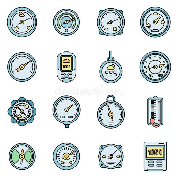 Barometer Control Icons Set Vector Color Stock Illustration ...