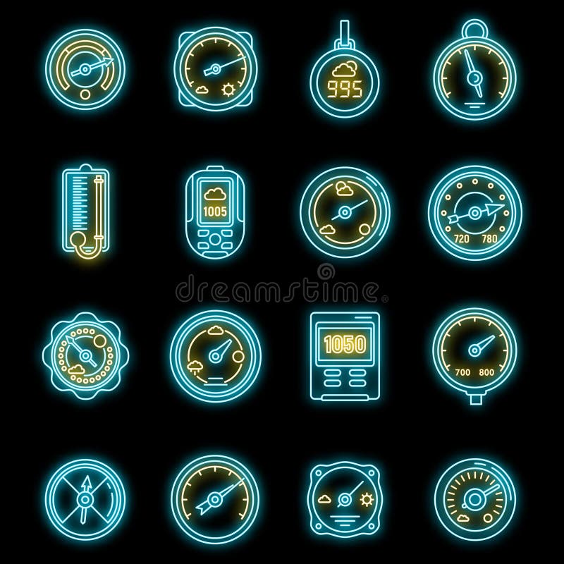 Barometer Control Icons Set Vector Neon Stock Vector - Illustration of ...