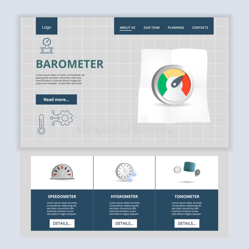 Barometer Flat Landing Page Website Template. Speedometer, Hygrometer, Tonometer. Web Banner ...