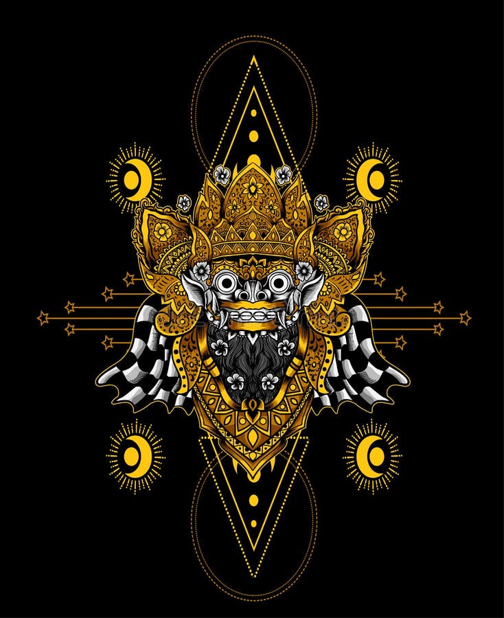 Vector Barong Mask in Red Bali and Japan Stock Illustration ...