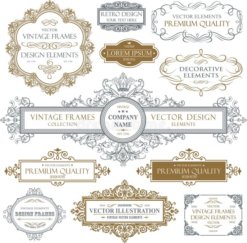 Baroque and Antique Frames Calligraphic Design Elements Vector Stock ...