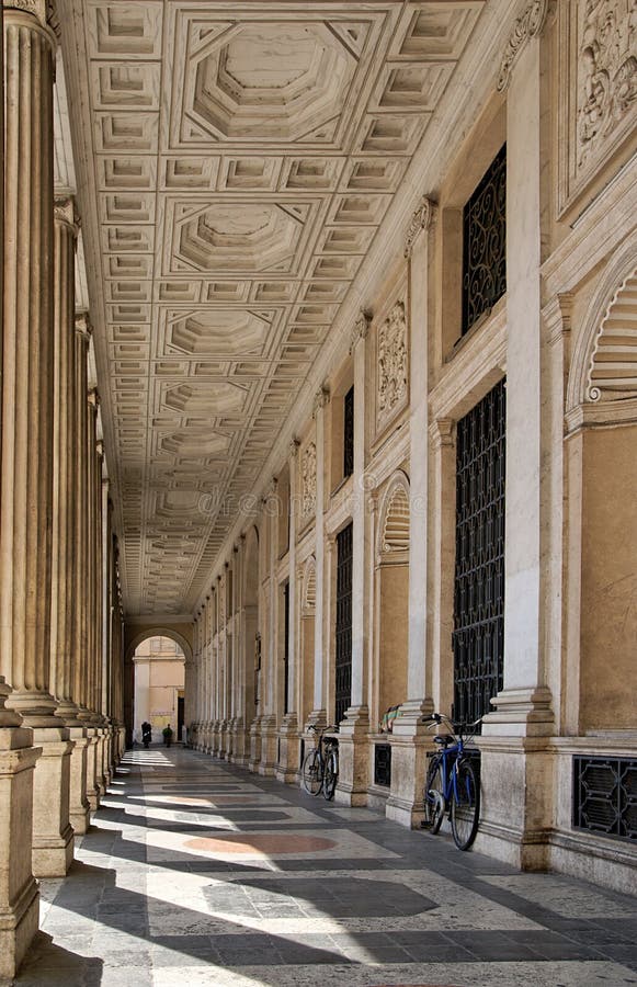 Perspective of the Arcade with Arches, Columns and Decorated Floor ...