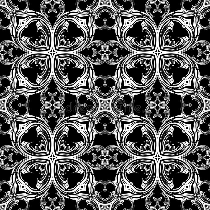 Baroque Black and White Seamless Pattern. Monochrome Floral Antique ...
