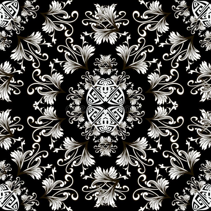 Baroque Black and White Seamless Pattern. Monochrome Floral Antique ...