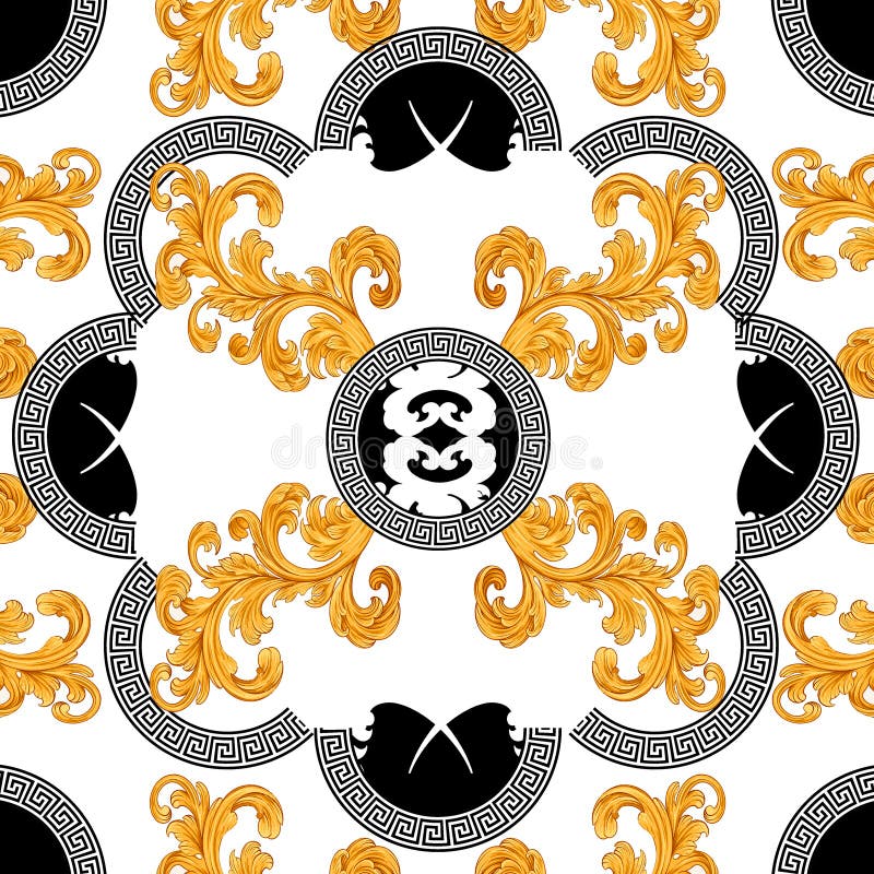 Baroque with Circle Greek Design Seamless Pattern Stock Illustration ...