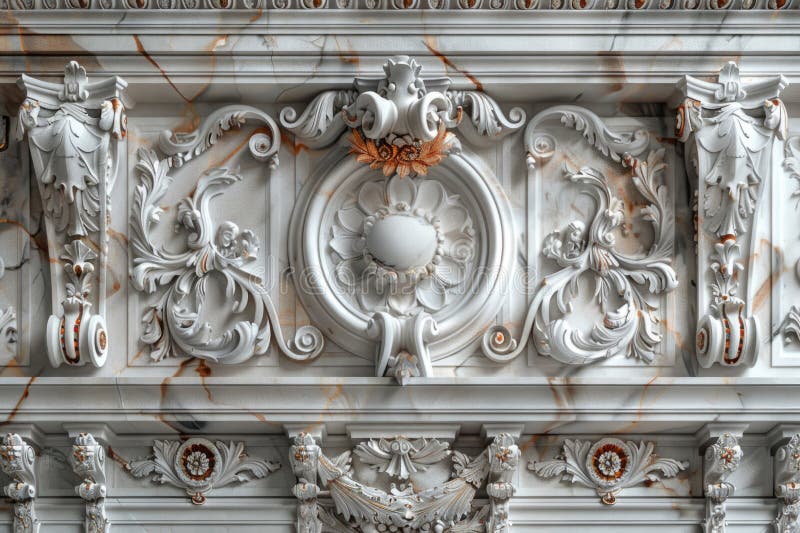 Baroque Classical Abstract Marble Ceiling Art with Ornate Border an ...