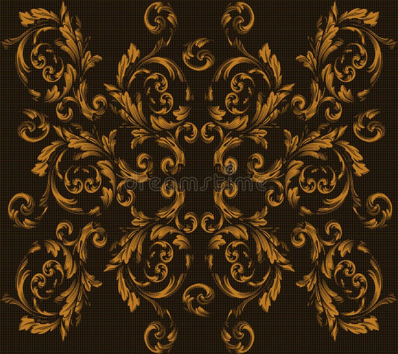 Baroque Gold Color with Lines Design Circle Style Seamless Pattern ...