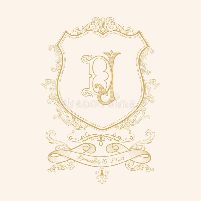 Vintage Wedding Crest Design with Initial D J Stock Vector ...