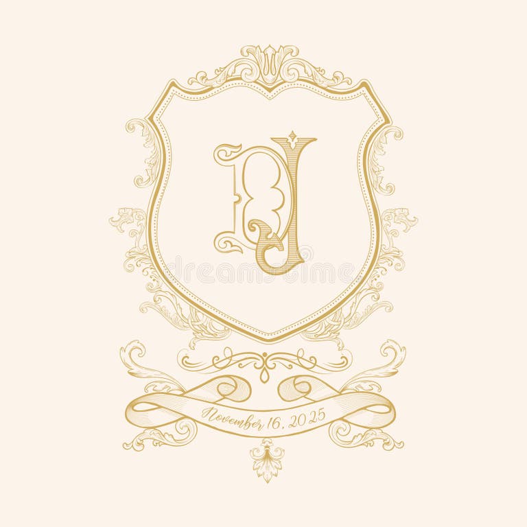 Vintage Wedding Crest Design with Initial D J Stock Vector ...